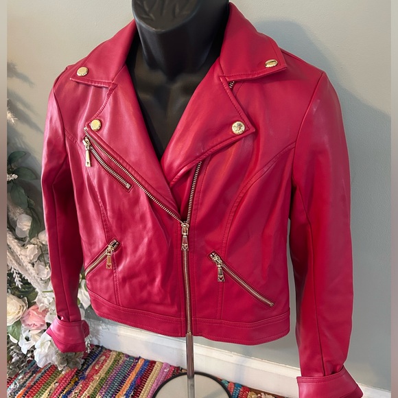 Guess | Jackets & Coats | New Guess Zipper Leather Jacket Premium Red ...